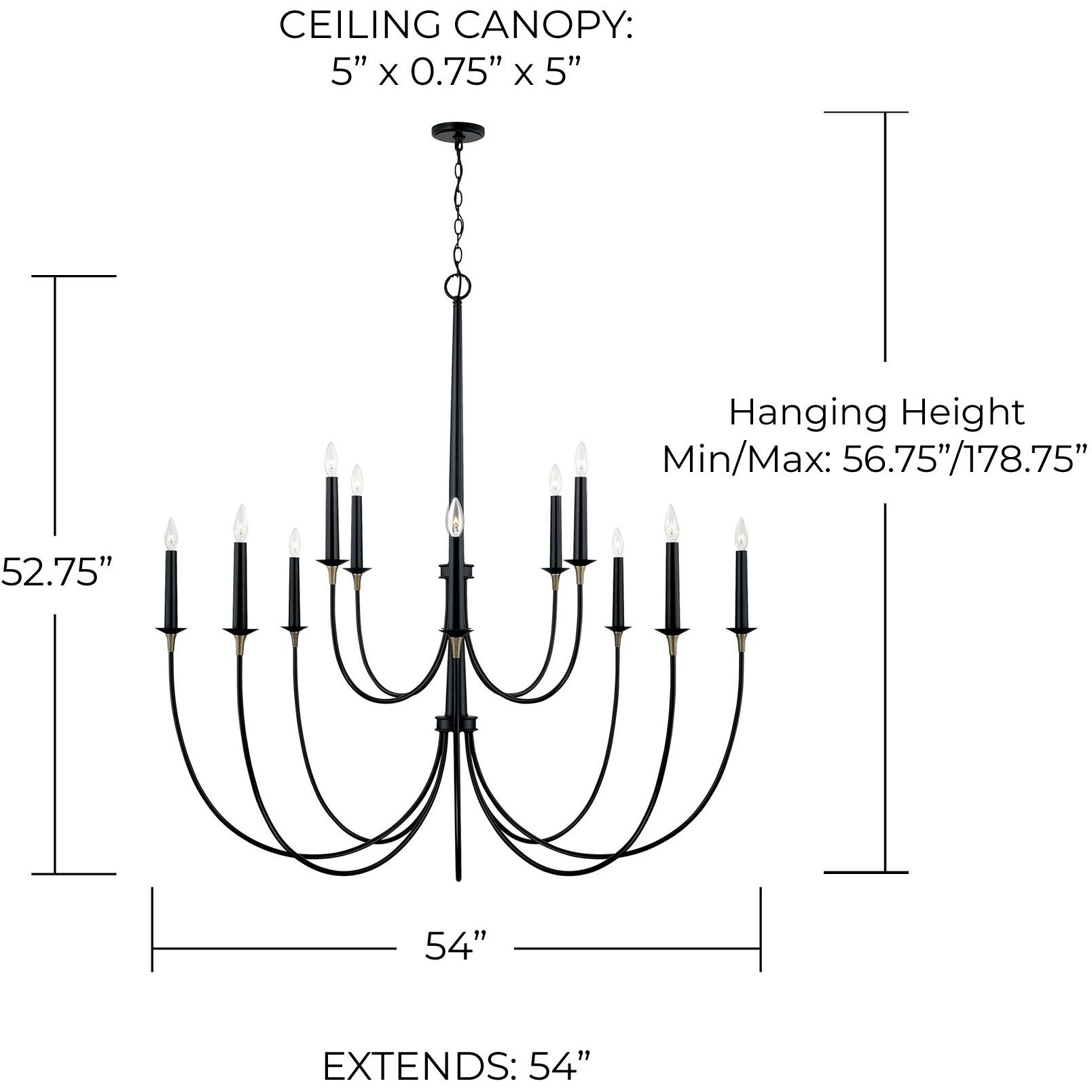 Capital Lighting 445601KB Amara 12 Light 54 inch Matte Black with Brass ...